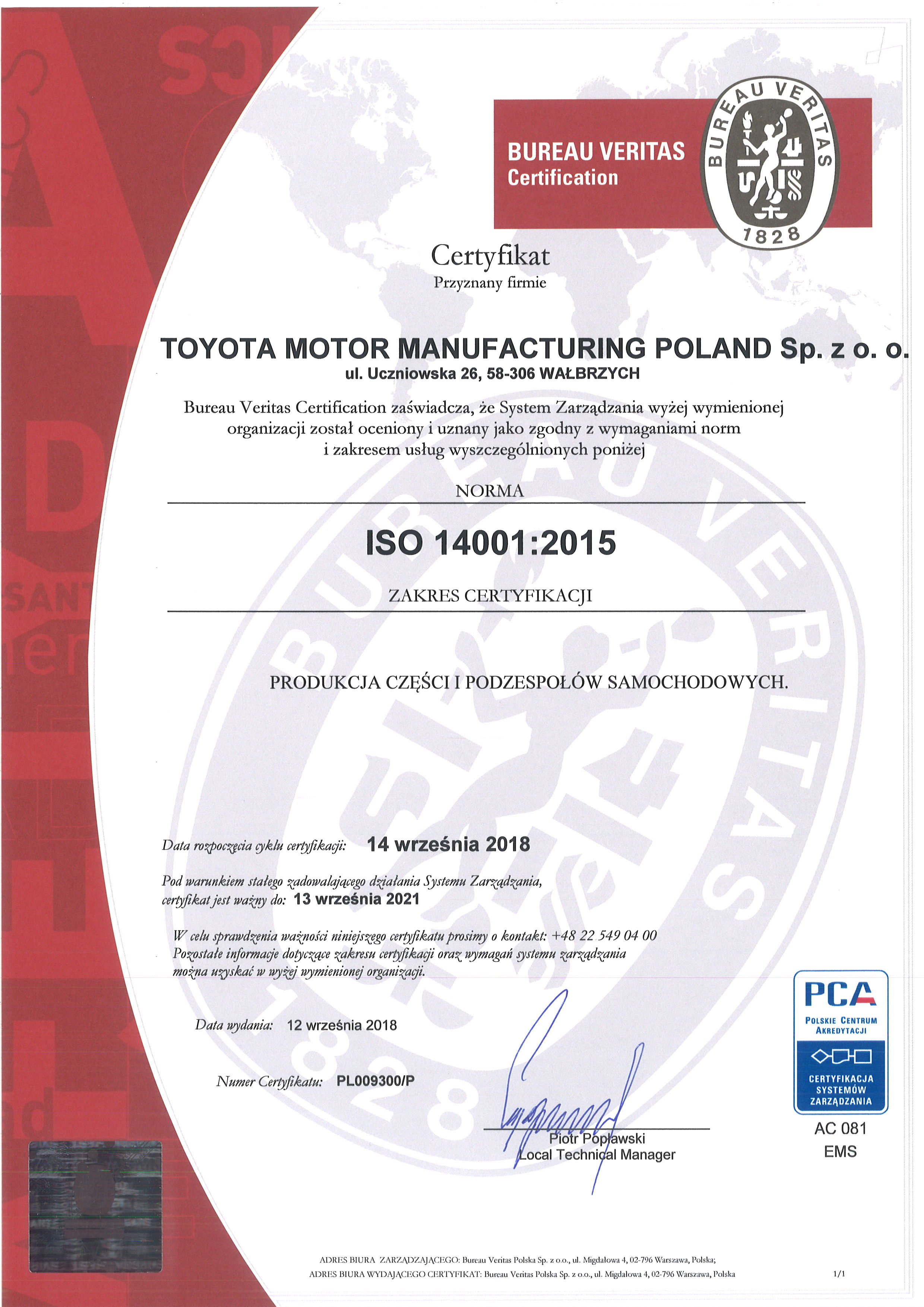Toyota Motor Manufacturing Poland - System Zarządzania Środowiskowego